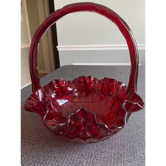 Fenton | Accents | Vintage Fenton Ruby Red 8 Crimped Edge Thumbprint ...
